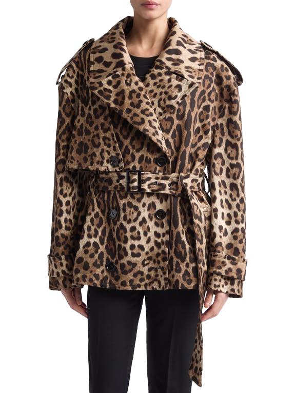 DOLCE & GABBANA Dolce&Gabbana Belted Leopard Print Short Trench Jacket